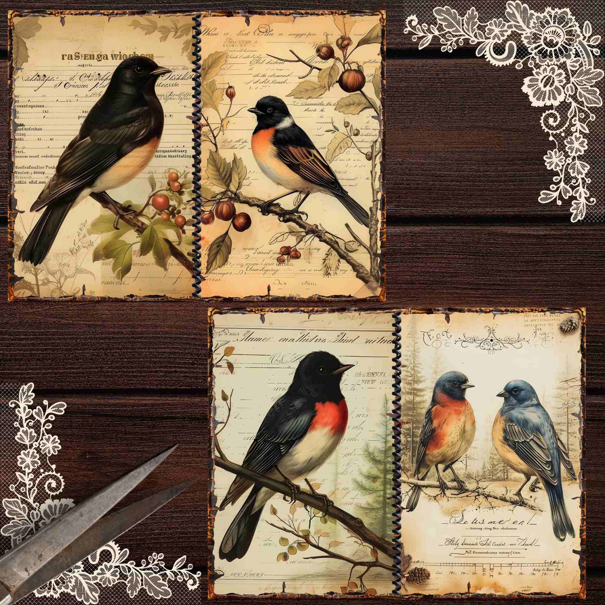 Vintage Birds Junk Journal Kit Birds Scrapbook Printable Backgrounds ...