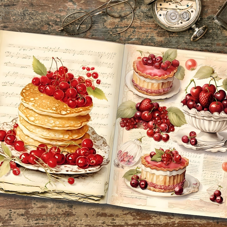 Junk Journal Kit Red Vintage Cookbook Digital Scrapbook Paper Kit ...