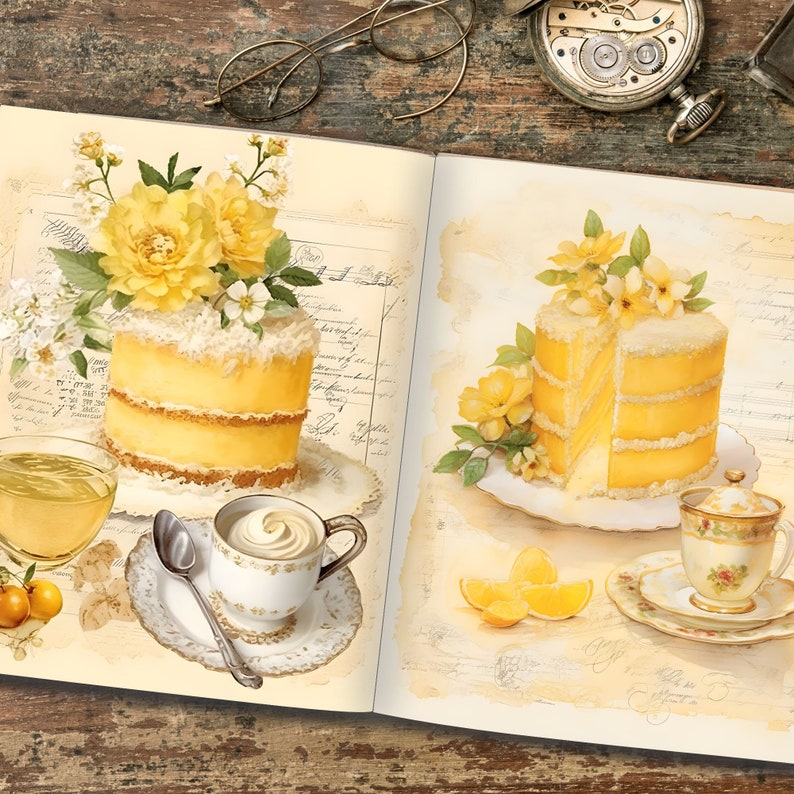 Junk Journal Kit Yellow Vintage Cookbook Scrapbook Digital Paper Kit ...