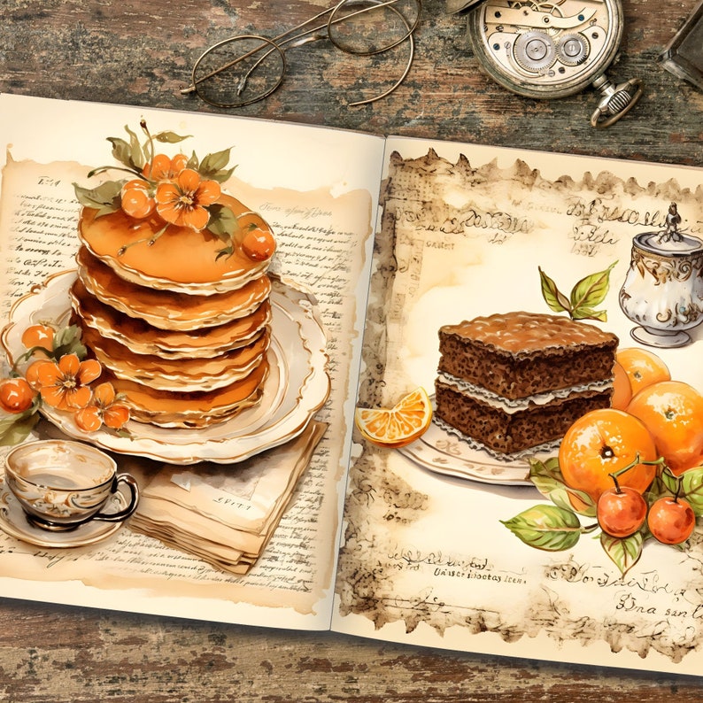 Junk Journal Kit Orange Vintage Cookbook Scrapbook Digital Paper Kit ...