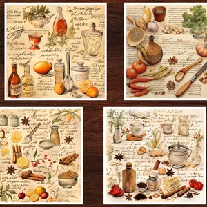 Vintage Cookbook Digital Paper: Food Ephemera Backgrounds (digital ...