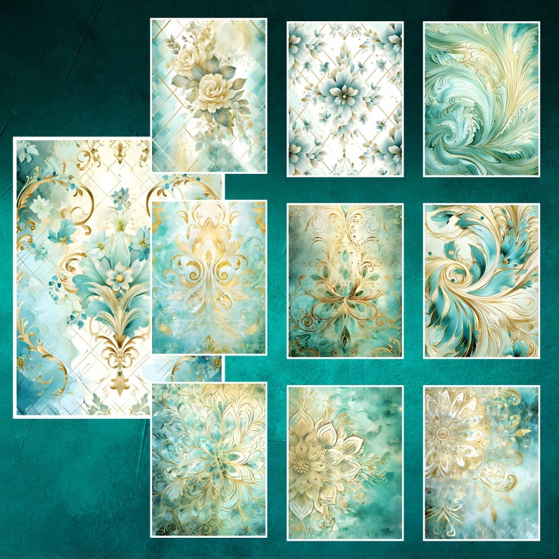 Luxury Background Gold Turquoise Junk Journal Kit Watercolor - Etsy