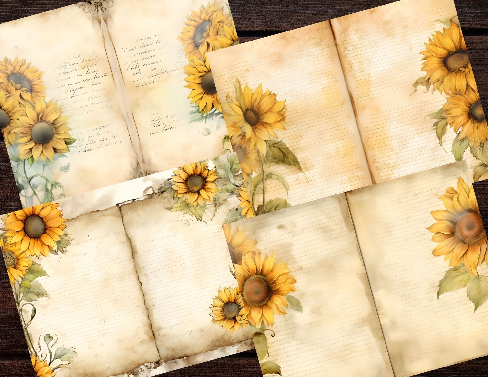 Sunflowers Junk Journal Kit Vintage Sunflowers Scrapbook Kit Sunflowers ...
