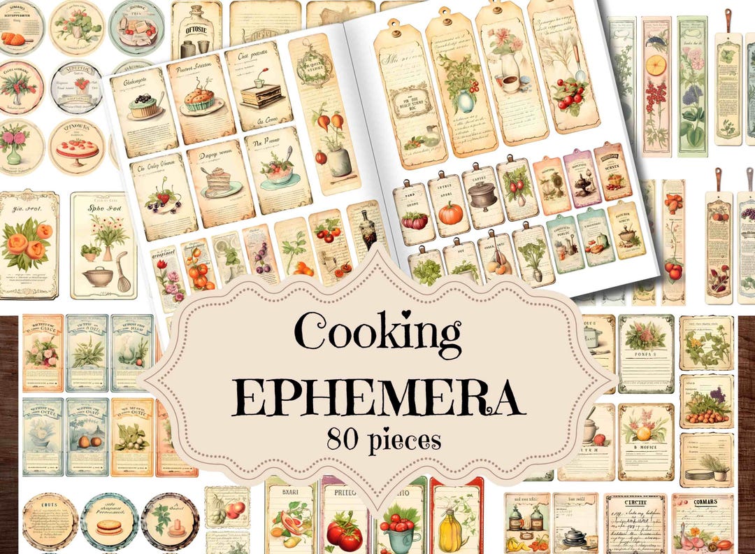 Cooking Fussy Cuts Junk Journal Supplies Vintage Cookbook Tags Labels ...