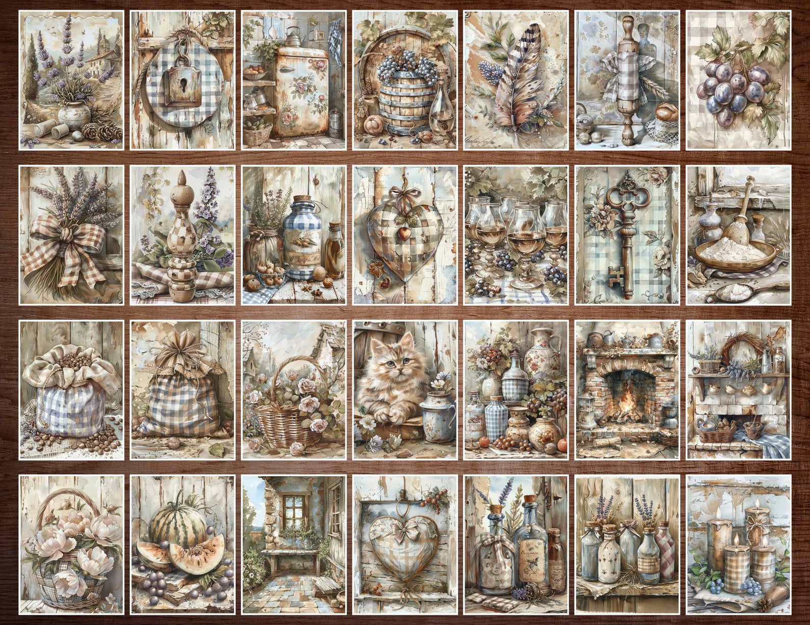 Watercolor Kitchen Scrapbook Paper: Rustic Cookbook Pages (digital ...