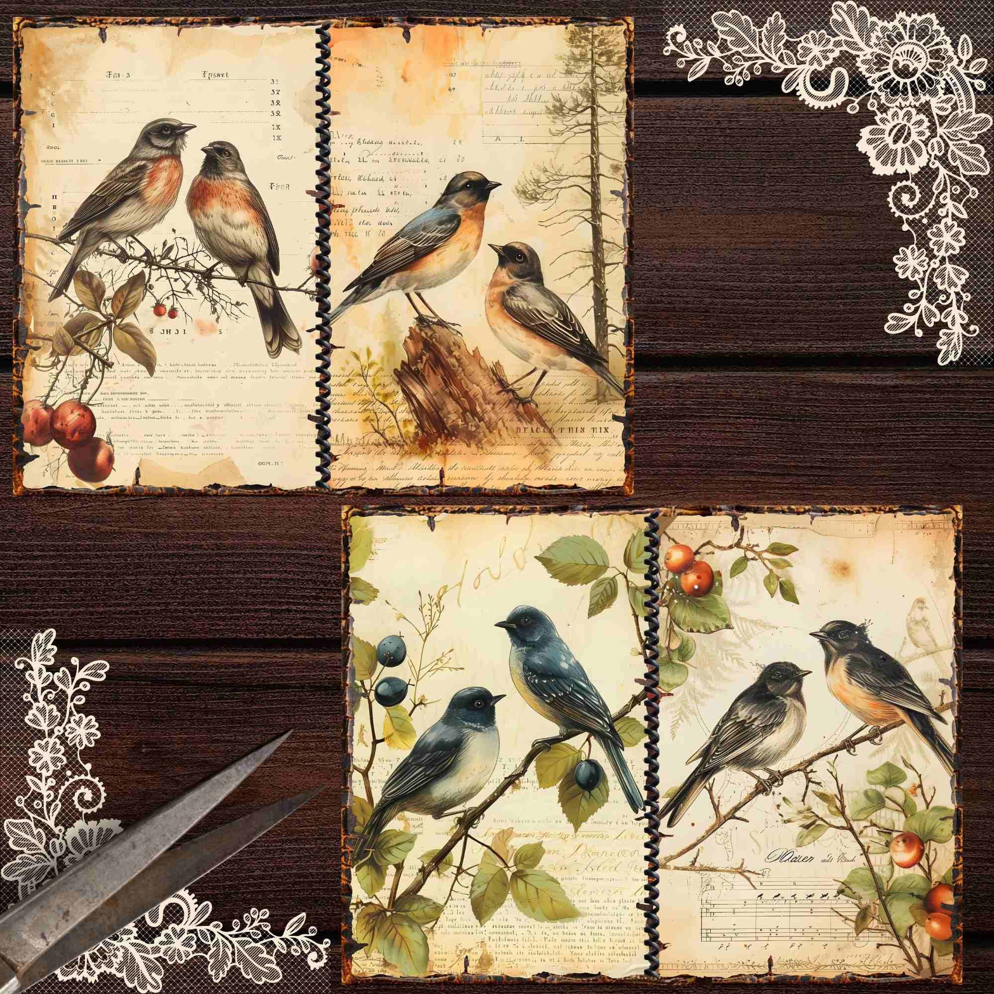 Vintage Birds Junk Journal Kit Birds Scrapbook Printable Backgrounds ...