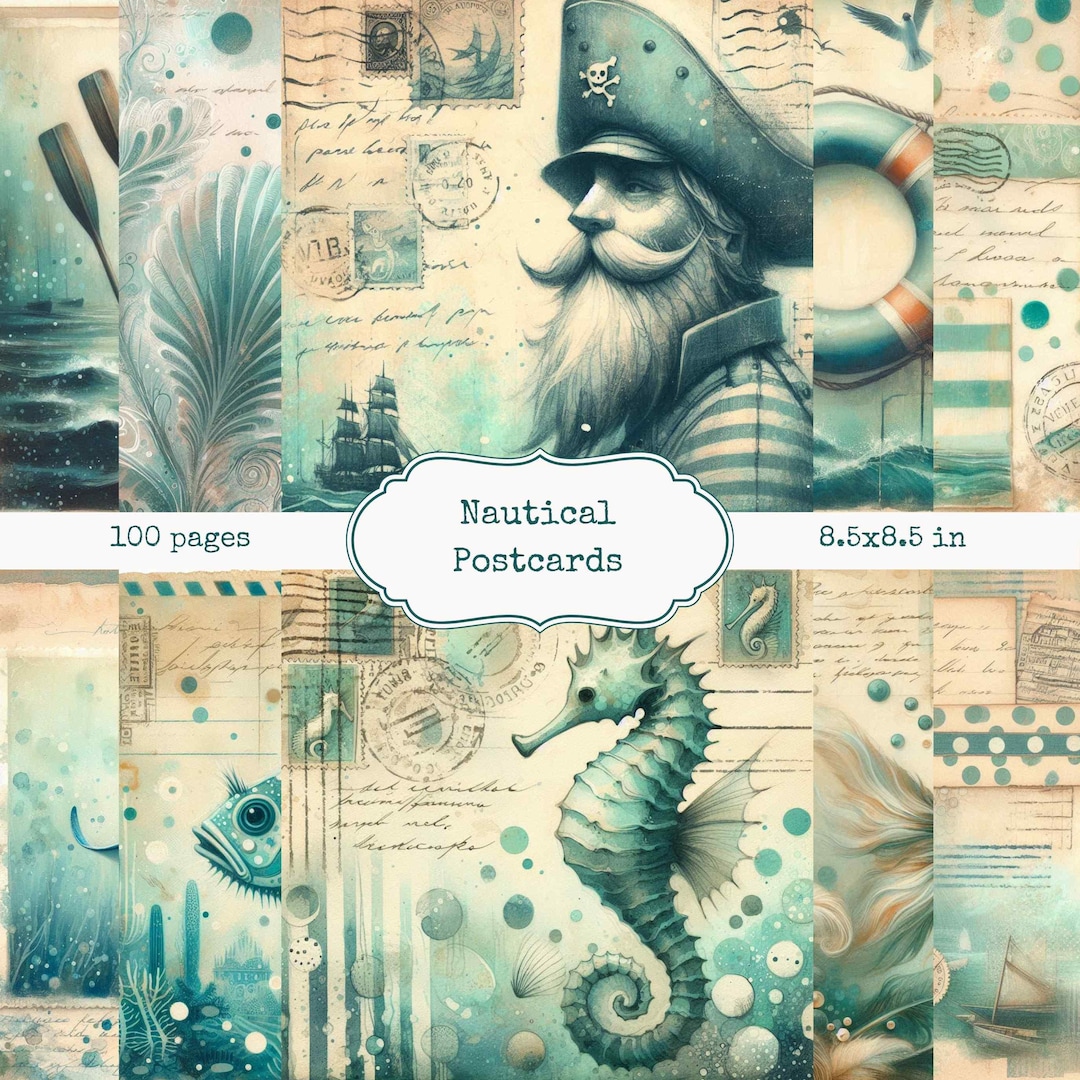 Nautical Postcards Junk Journal Pirat Backgrounds: Shabby Chic Ocean ...