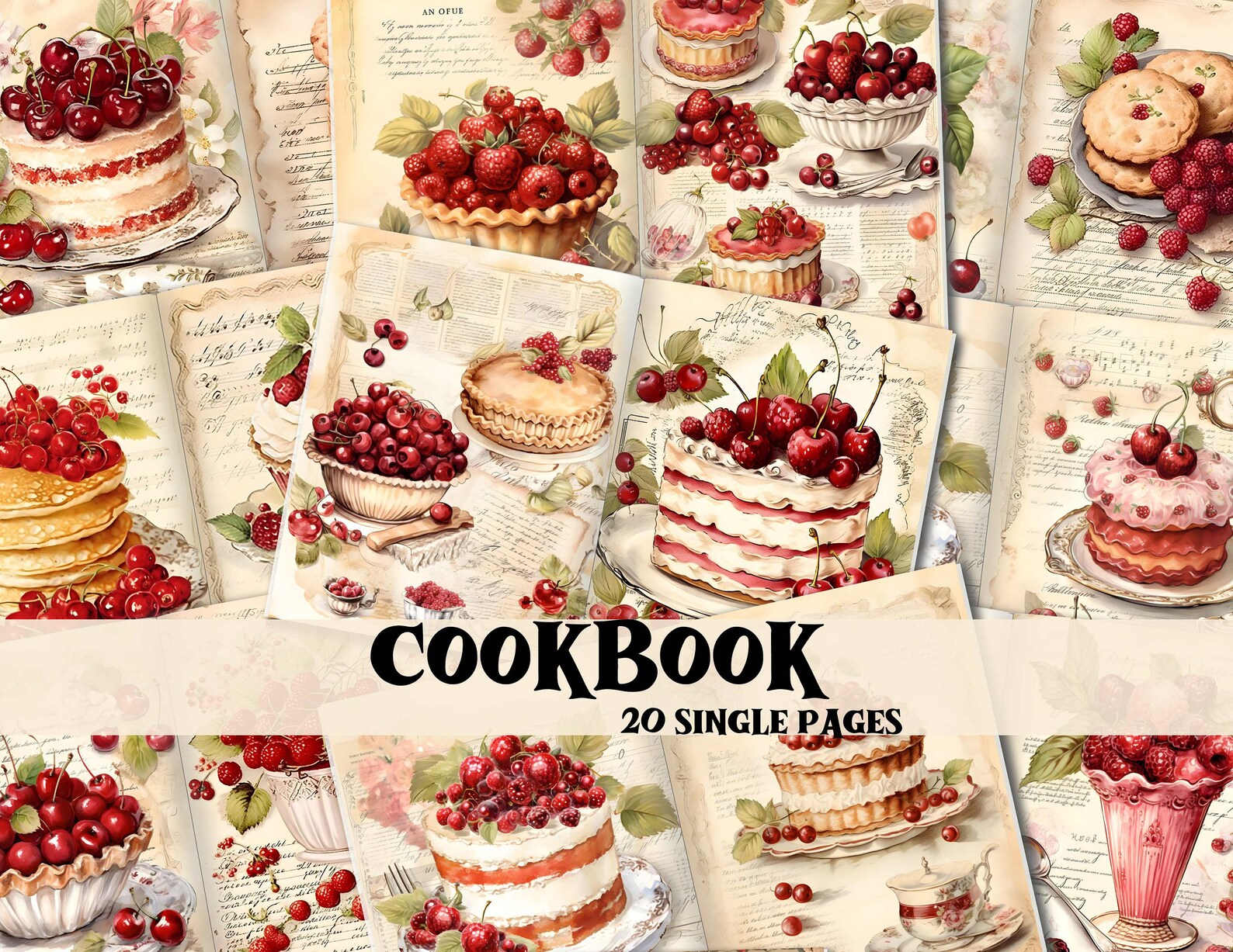 Junk Journal Kit Red Vintage Cookbook Digital Scrapbook Paper Kit ...