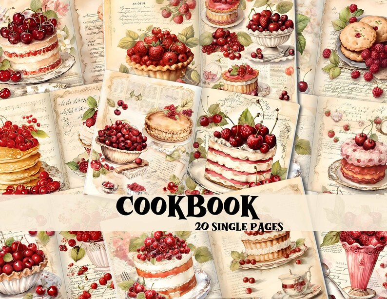 Junk Journal Kit Red Vintage Cookbook Digital Scrapbook Paper Kit ...