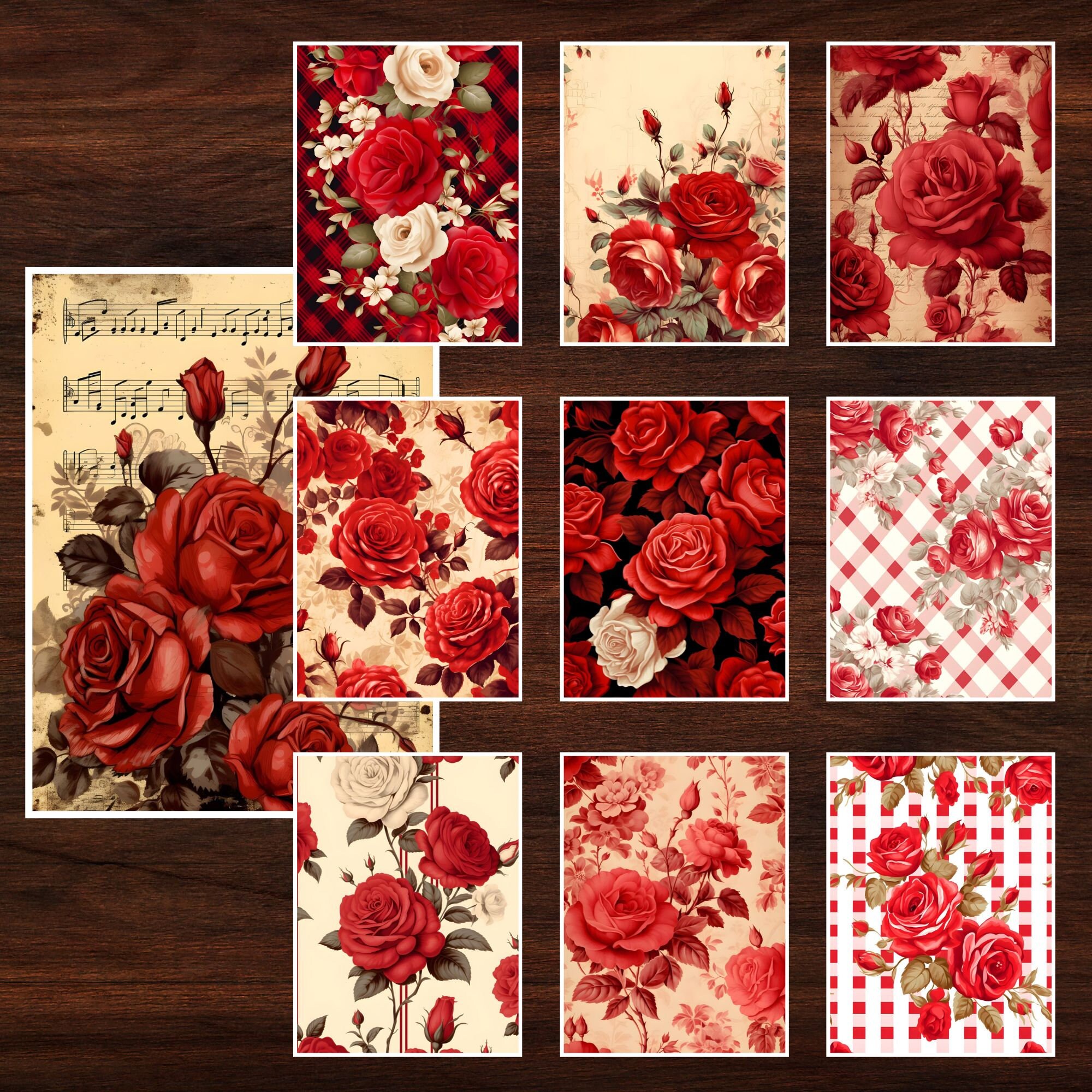 Red Backgrounds Junk Journal Kit Roses Watercolor Printable Digital ...