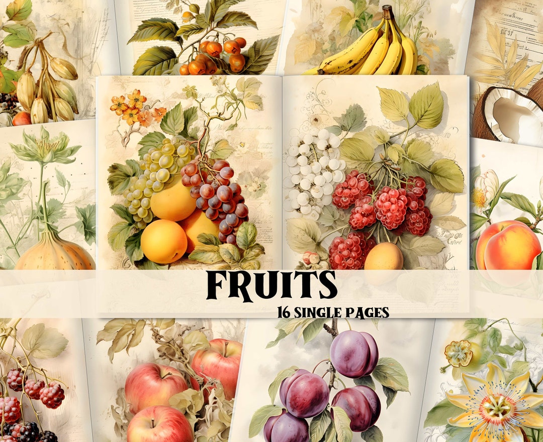 Junk Journal Kit Vintage Fruits Collage Digital Vintage Kit Fruits ...
