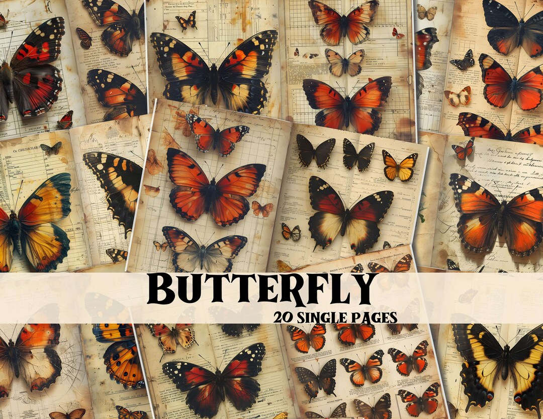 Butterfly Junk Journal Kit Vintage Collage Kit Butterfly Scrapbook ...