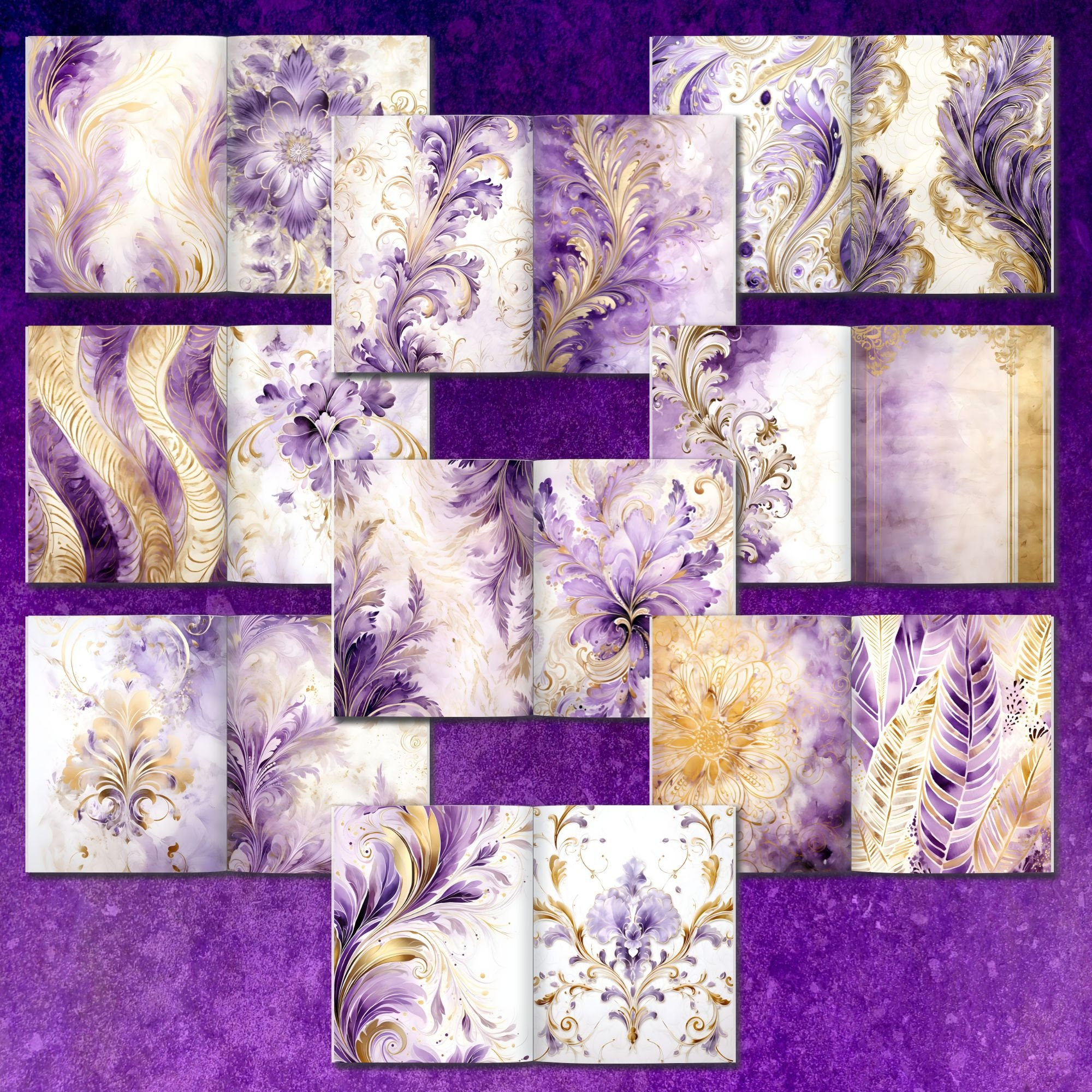 Purple Gold Watercolor Backgrounds: Luxury Junk Journal Kit (digital ...