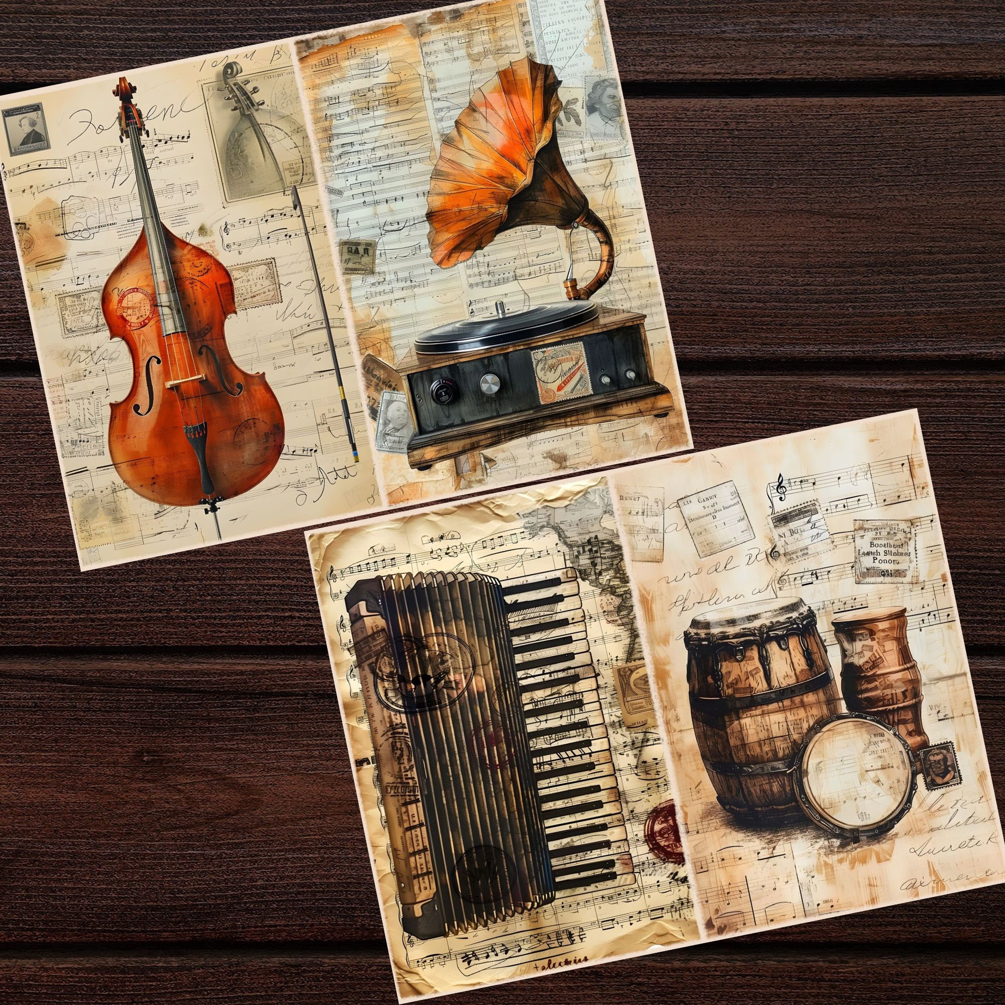 Music Junk Journal Kit Music Instruments Scrapbook Digital Printable ...