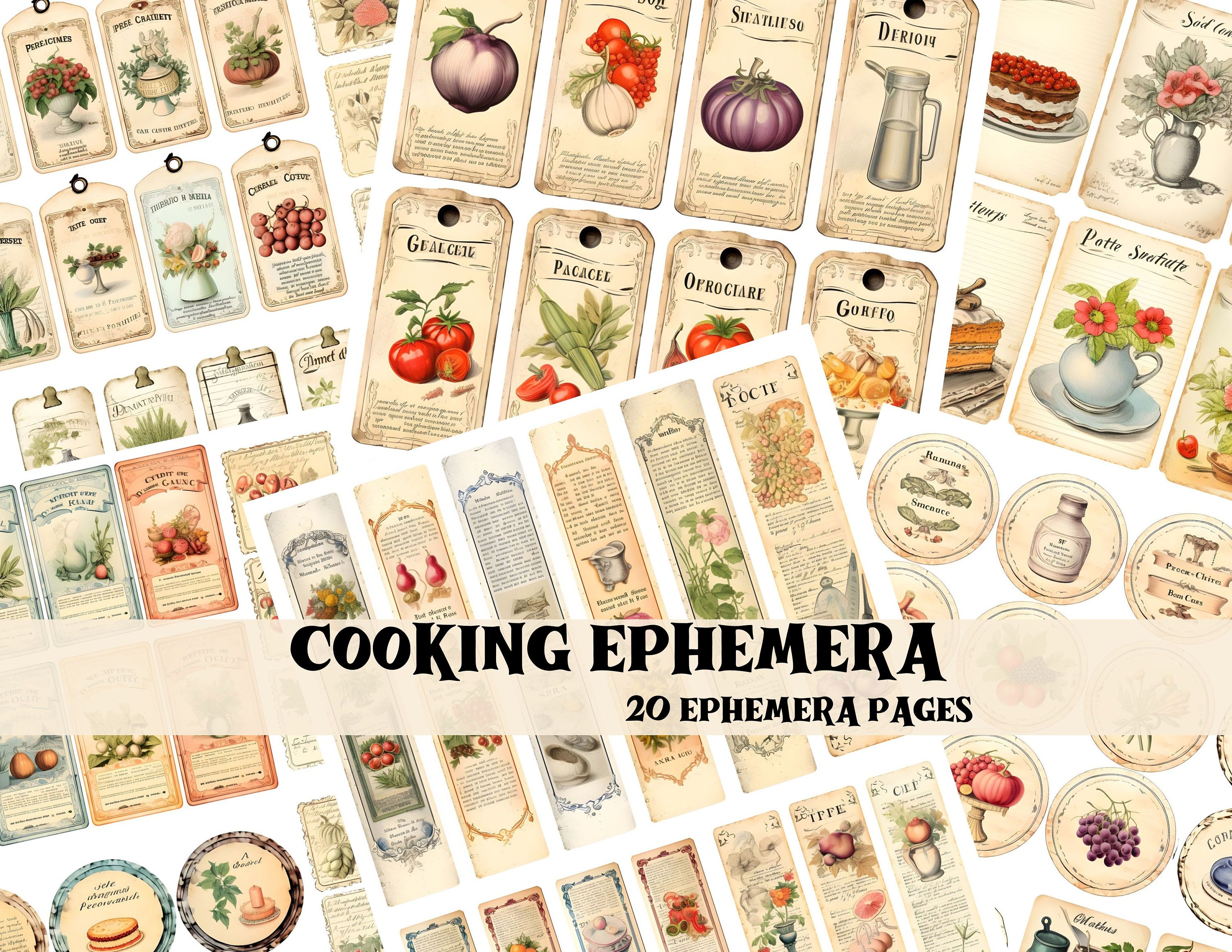 Cooking Fussy Cuts Junk Journal Supplies Vintage Cookbook Tags Labels ...
