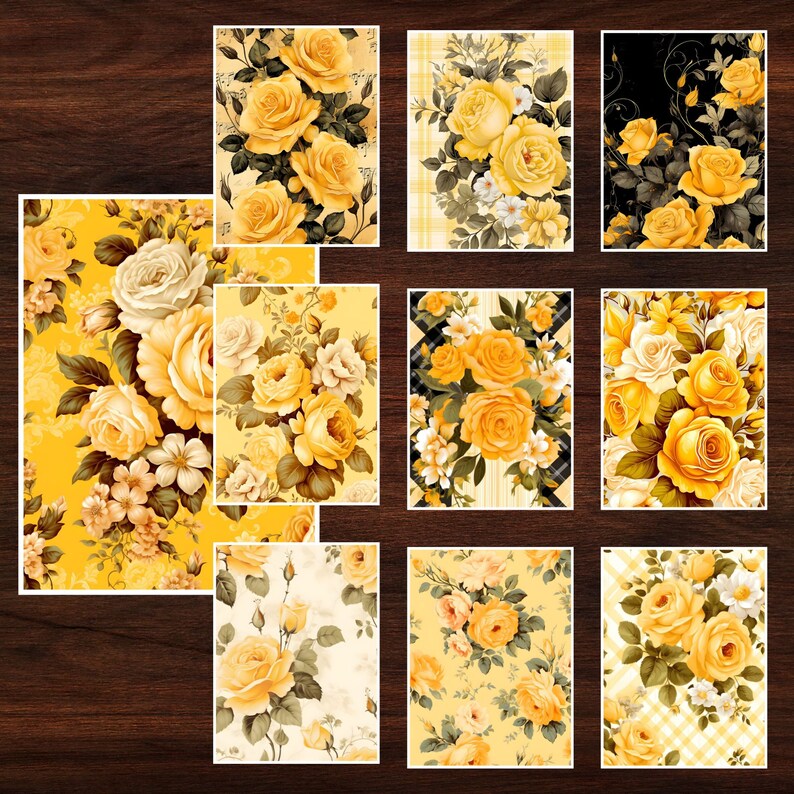 Yellow Backgrounds Roses Junk Journal Kit Watercolor Printable Digital ...