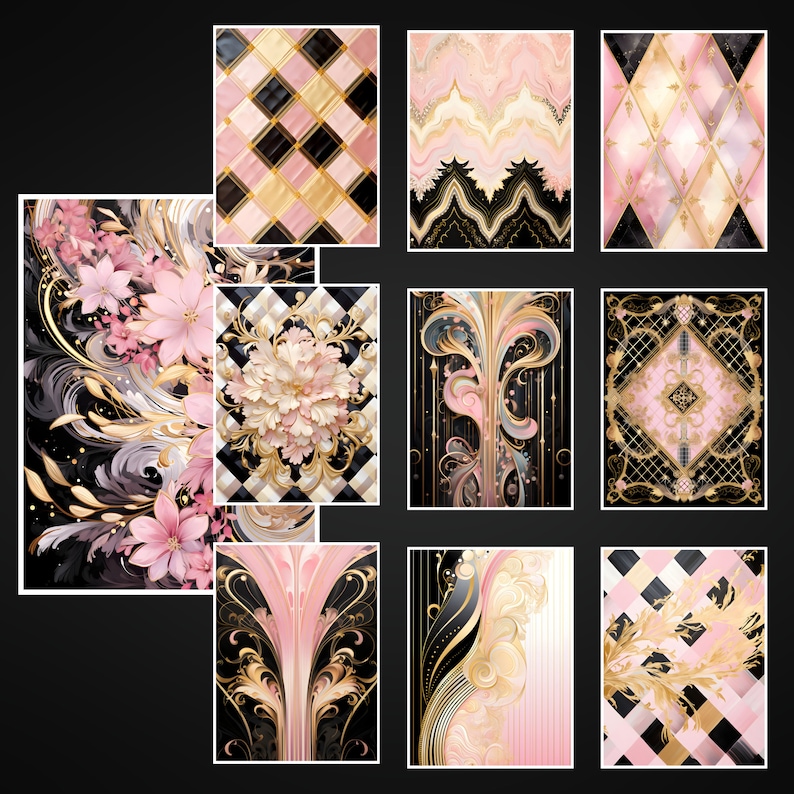 Luxury Background Pink Black Junk Journal Kit Watercolor Printable ...