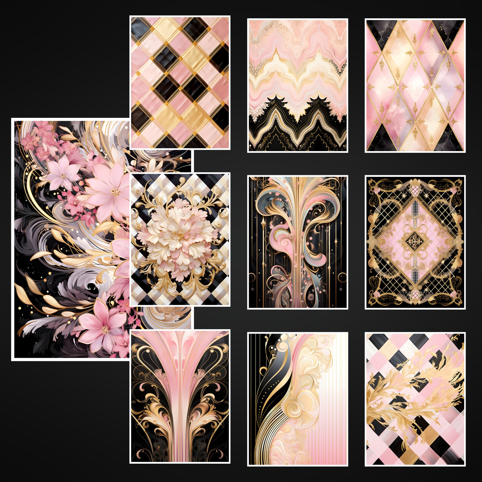 Luxury Background Pink Black Junk Journal Kit Watercolor Printable ...