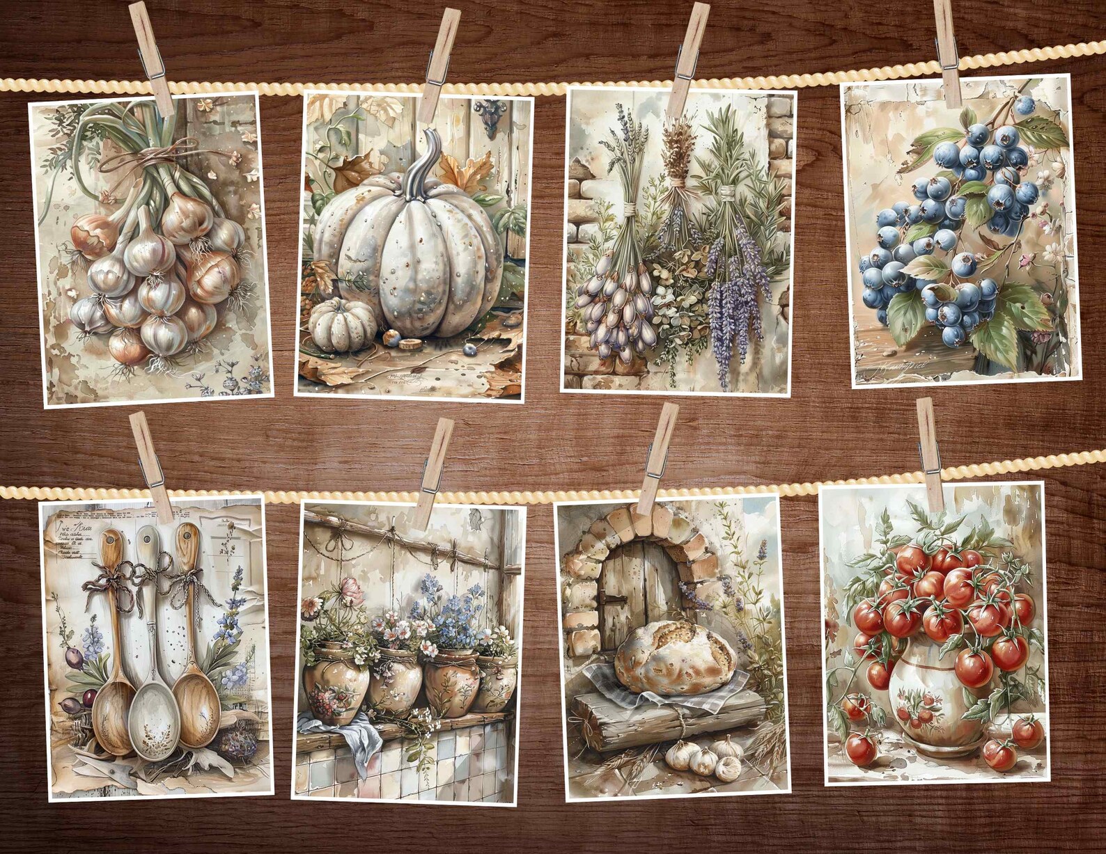Watercolor Kitchen Scrapbook Paper: Rustic Cookbook Pages (digital ...