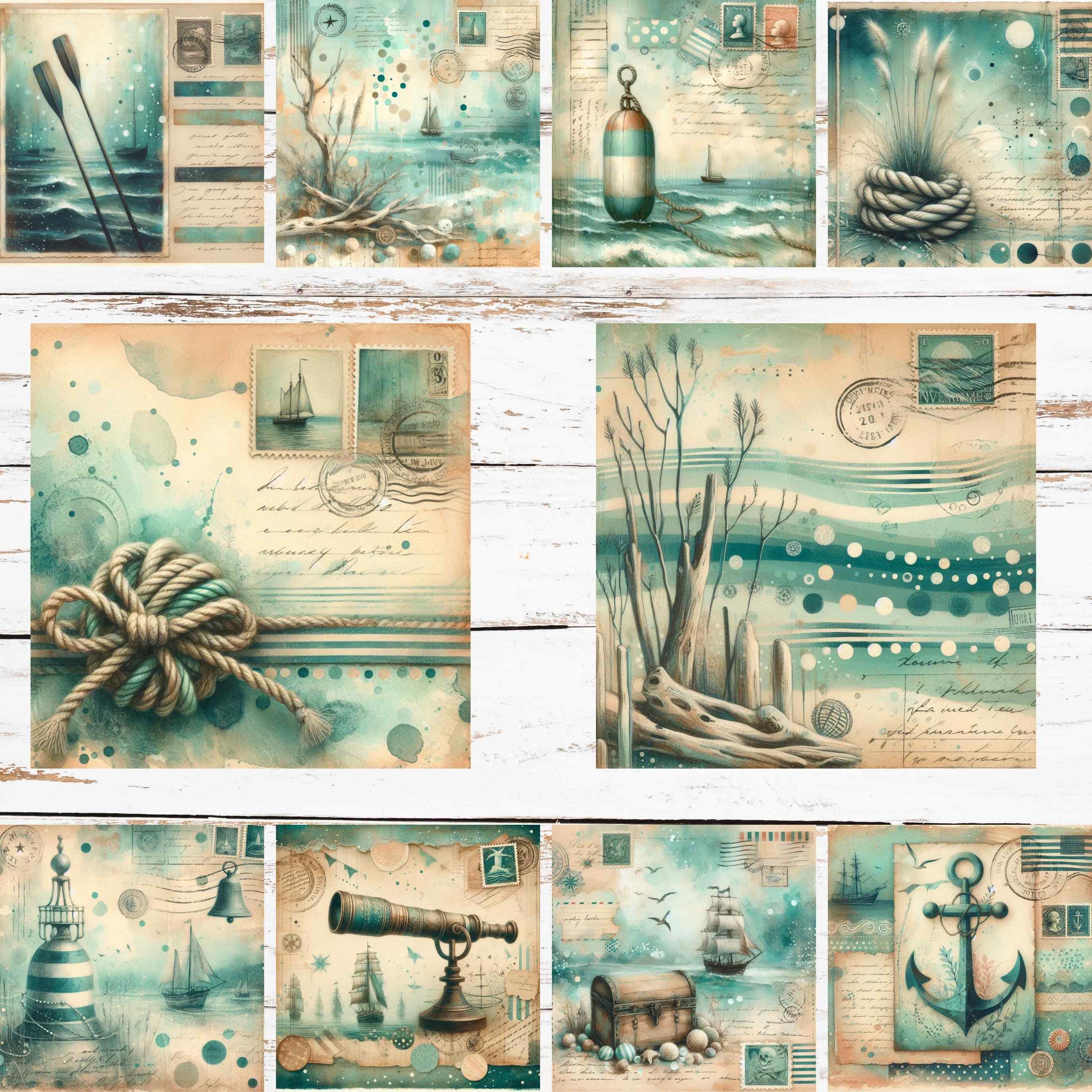 Nautical Postcards Junk Journal Pirat Backgrounds: Shabby Chic Ocean ...