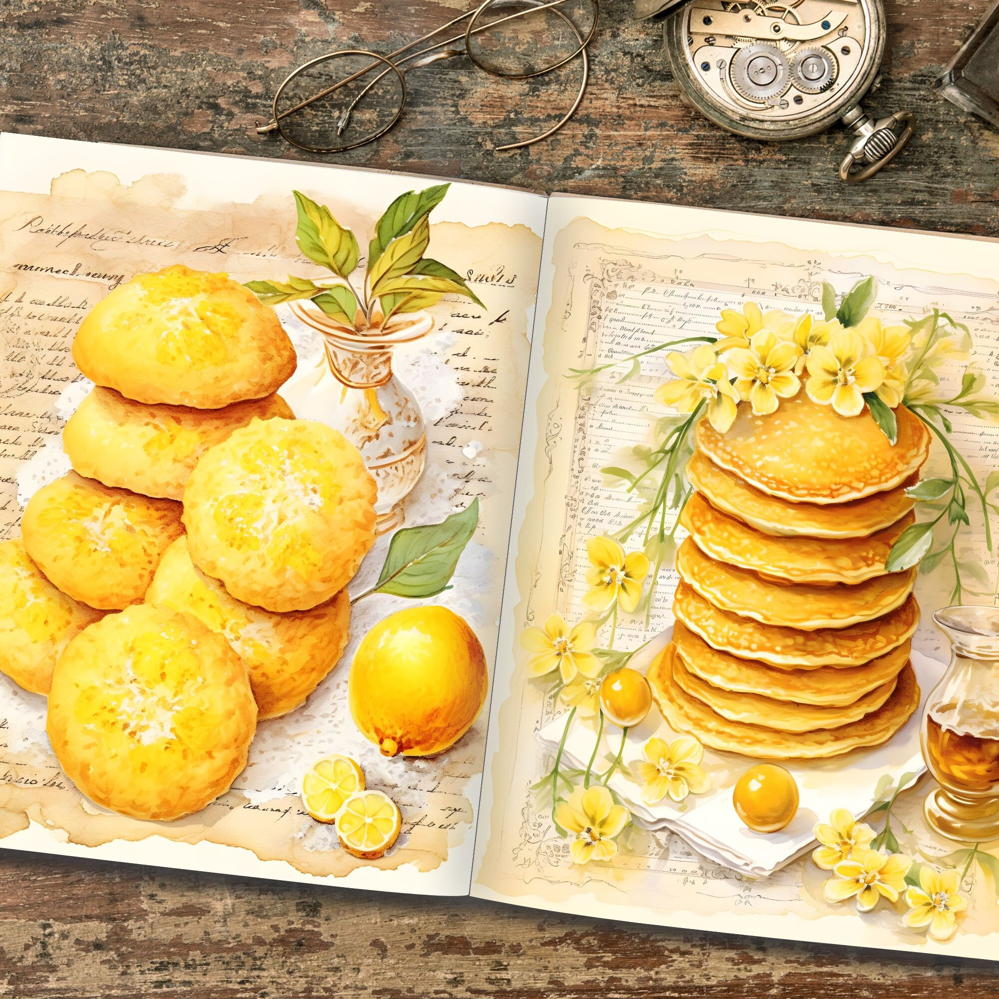 Junk Journal Kit Yellow Vintage Cookbook Scrapbook Digital Paper Kit ...