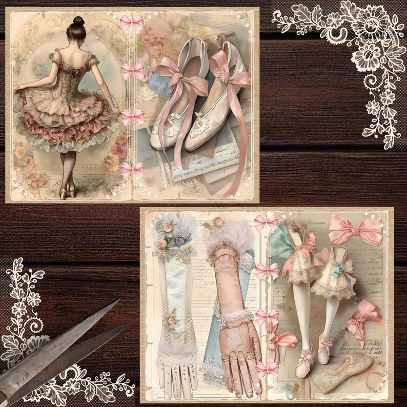 Vintage Ballerina Junk Journal Kit: Shabby Chic Ballet Scrapbook ...
