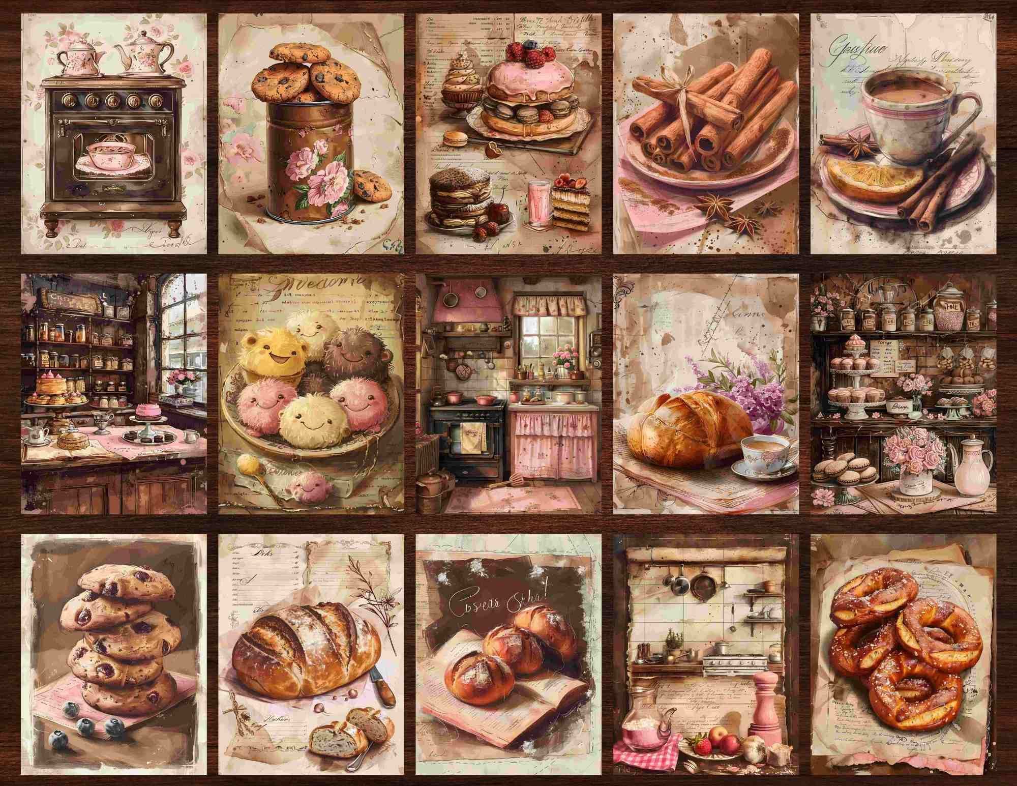 Bakery Junk Journal Supplies Old Recipe Vintage Scrapbook Paper Kit ...