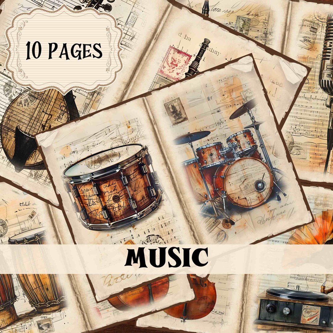 Music Junk Journal Kit Music Instruments Scrapbook Digital Printable ...