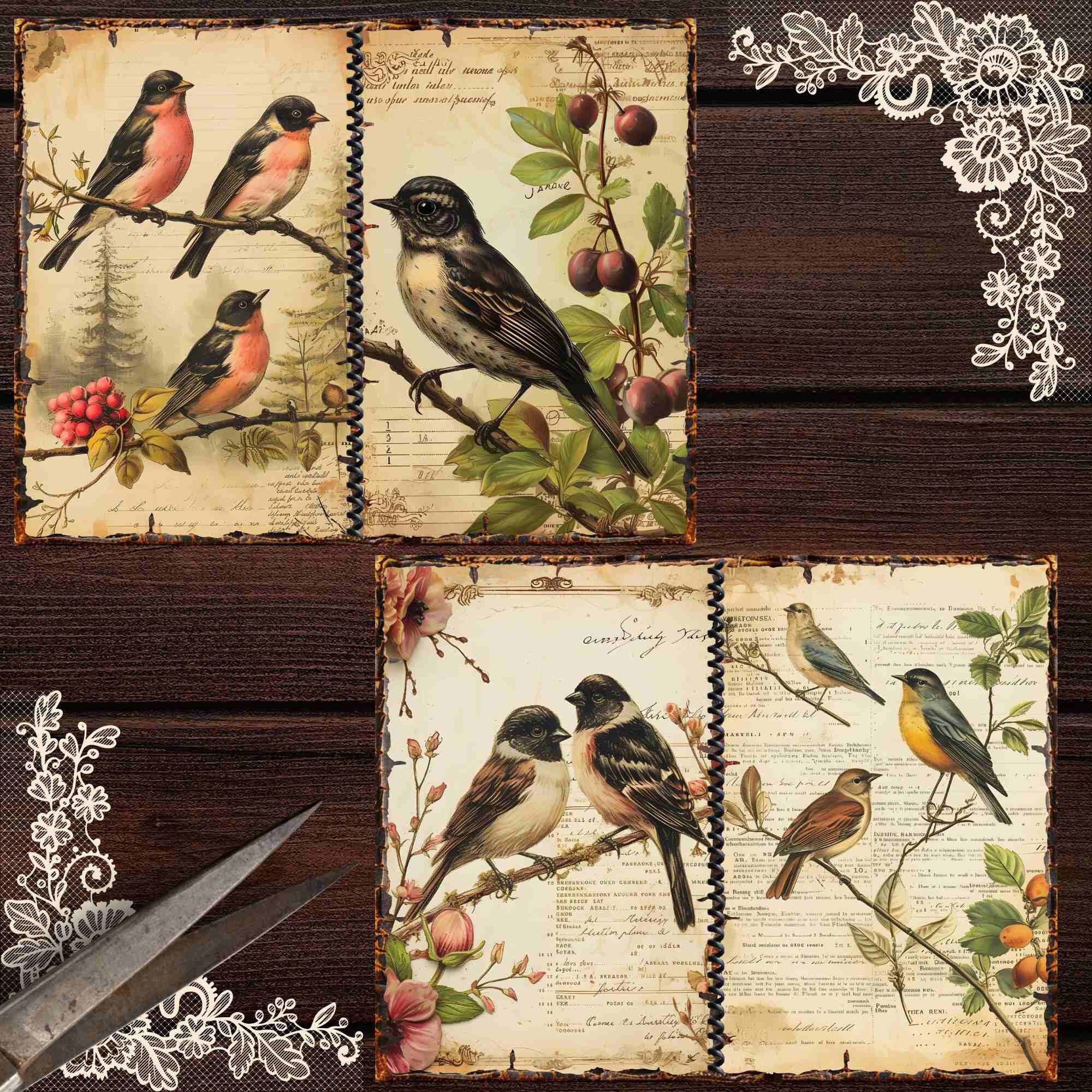 Vintage Birds Junk Journal Kit Birds Scrapbook Printable Backgrounds ...