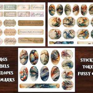 Dragon Junk Journal Kit: Shabby Chic Ephemera, Tags, Labels (digital ...