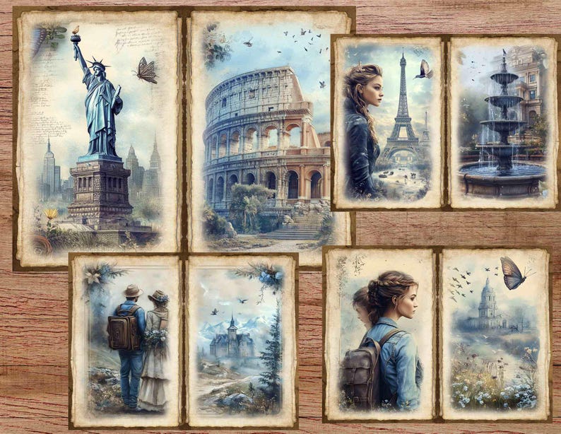 Vintage Travel Junk Journal Kit: Shabby Chic Scrapbook Pages (digital ...