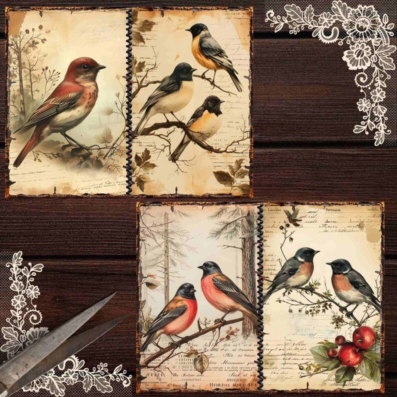 Vintage Birds Junk Journal Kit Birds Scrapbook Printable Backgrounds ...