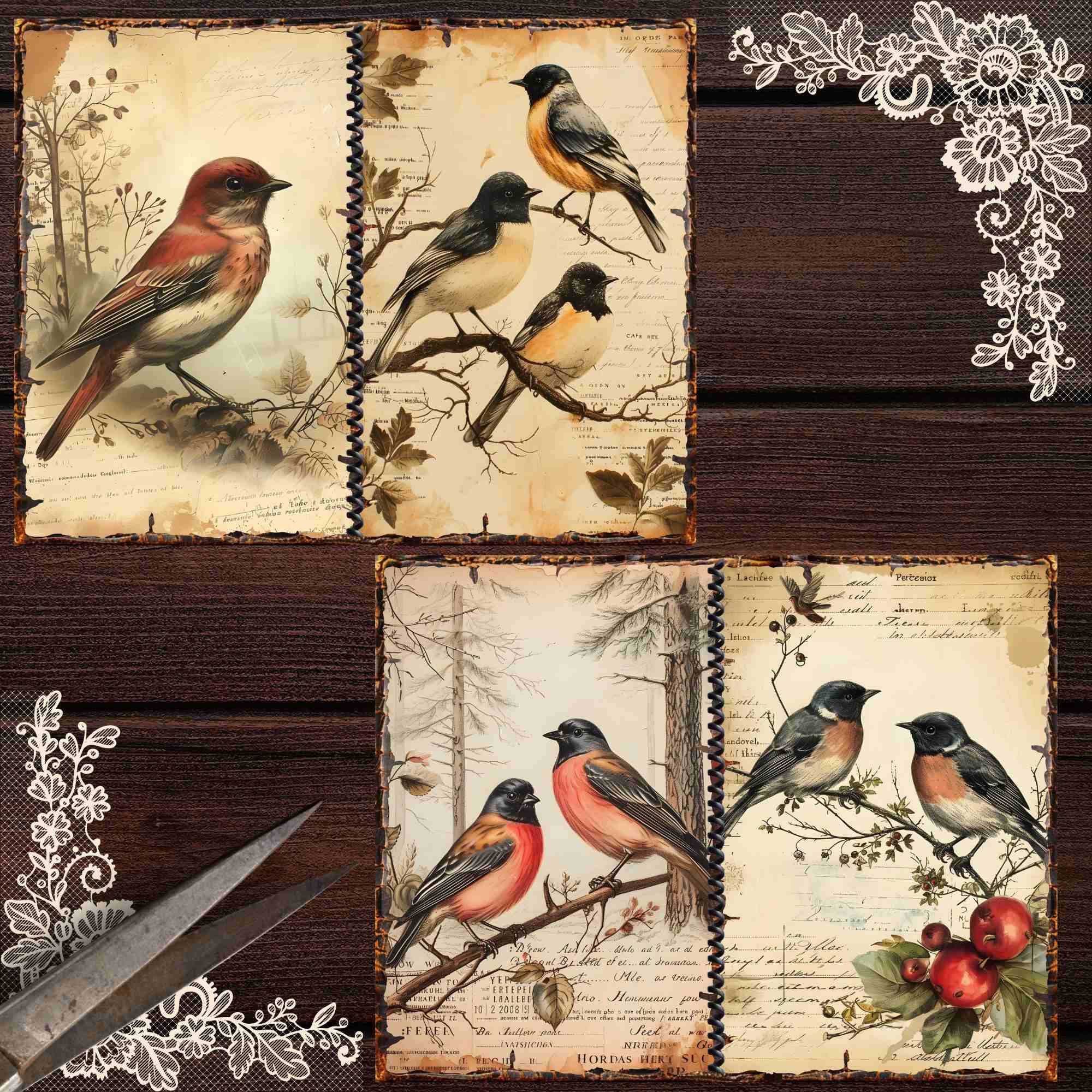 Vintage Birds Junk Journal Kit Birds Scrapbook Printable Backgrounds ...