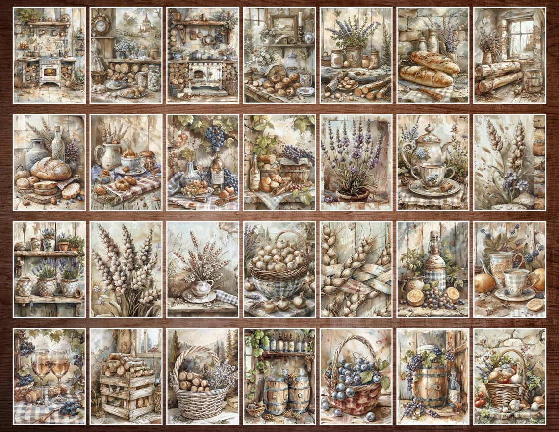 Watercolor Kitchen Scrapbook Paper: Rustic Cookbook Pages (digital ...