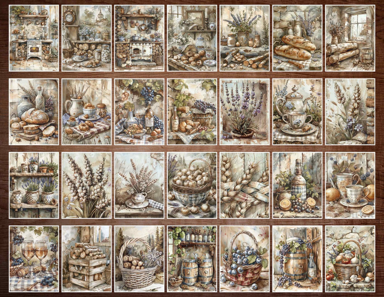 Watercolor Kitchen Scrapbook Paper: Rustic Cookbook Pages (digital ...