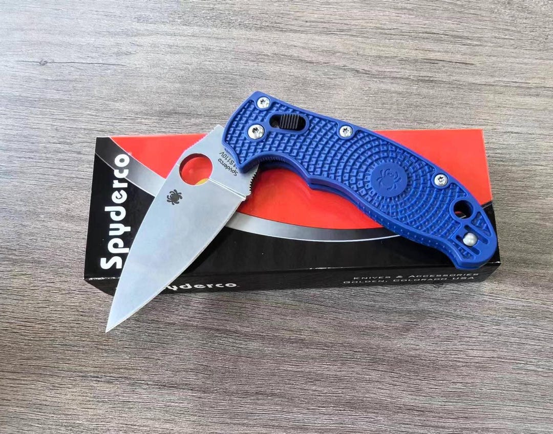 New in Box Spyderco C101 Glass Fiber Blue Handle White Blade Folding Camping Knife Gift for ...
