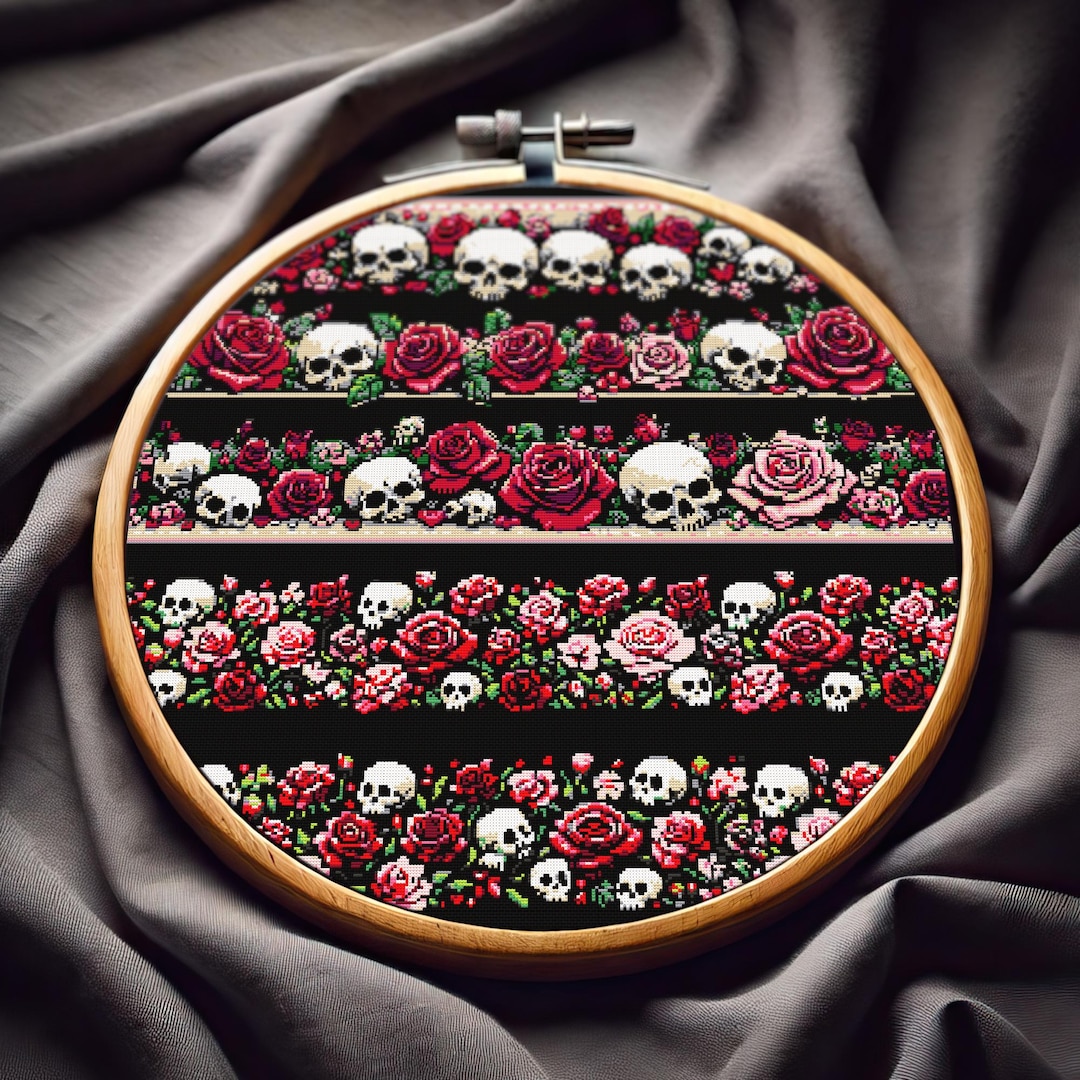 Skulls & Roses Border Cross Stitch Pattern PDF : Digital Download - Etsy