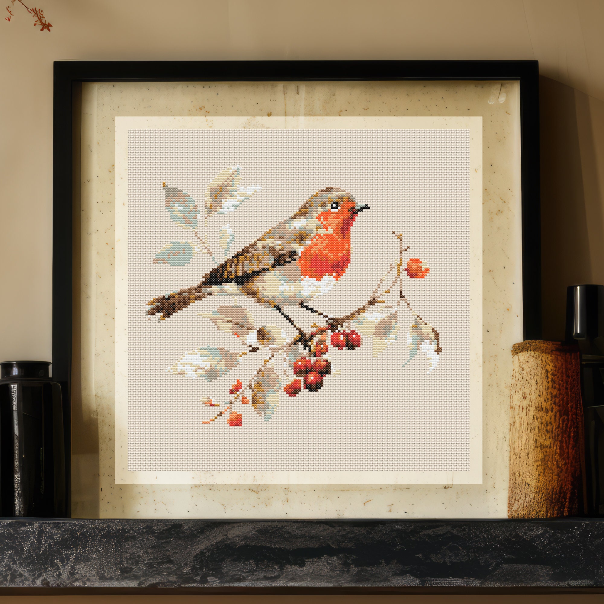 Robin on a Berry Branch Cross Stitch Pattern PDF : Digital Download - Etsy