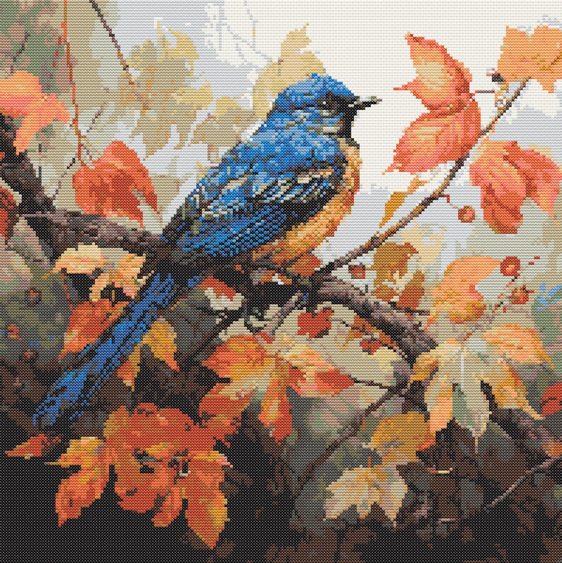 Autumn Blue Bird Cross Stitch Pattern PDF : Digital Download - Etsy