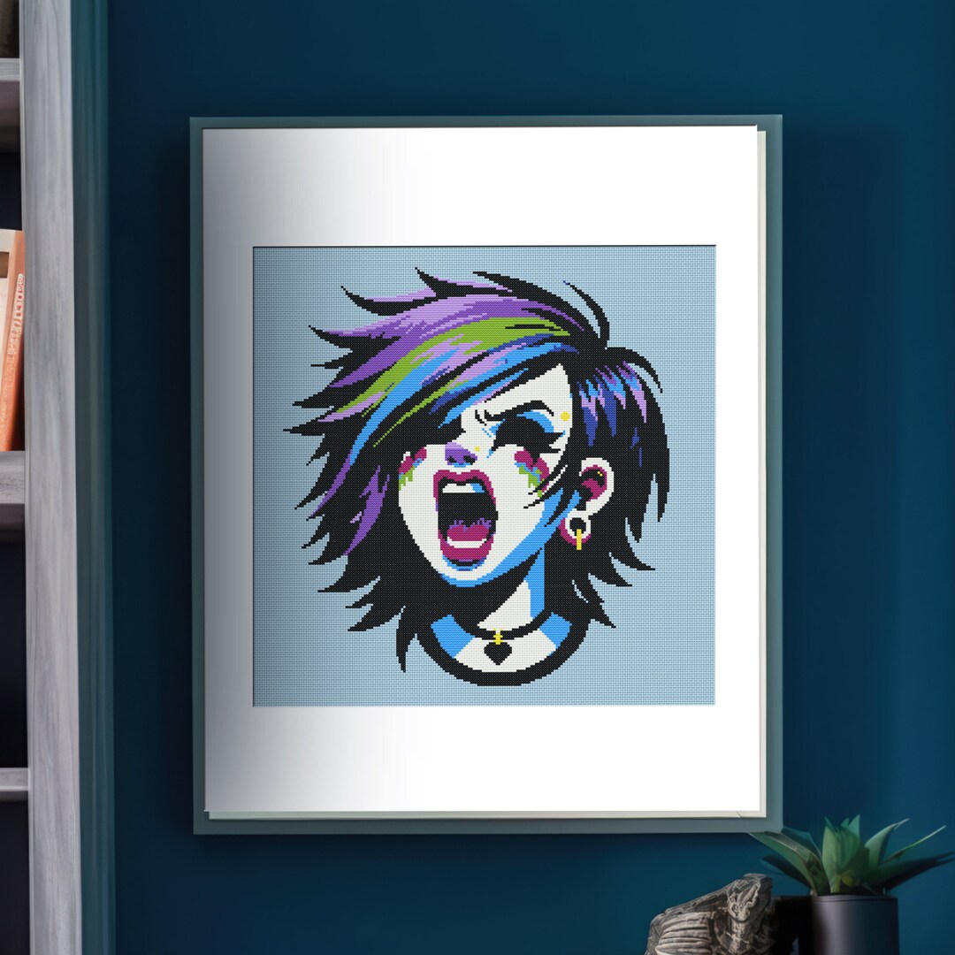 Alternative Emo Girl SCREAM! Cross Stitch Pattern PDF : Digital ...