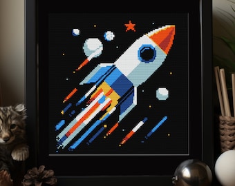 Cute Space Rocket Cross Stitch Pattern, Out of Space Cross Stitch ...