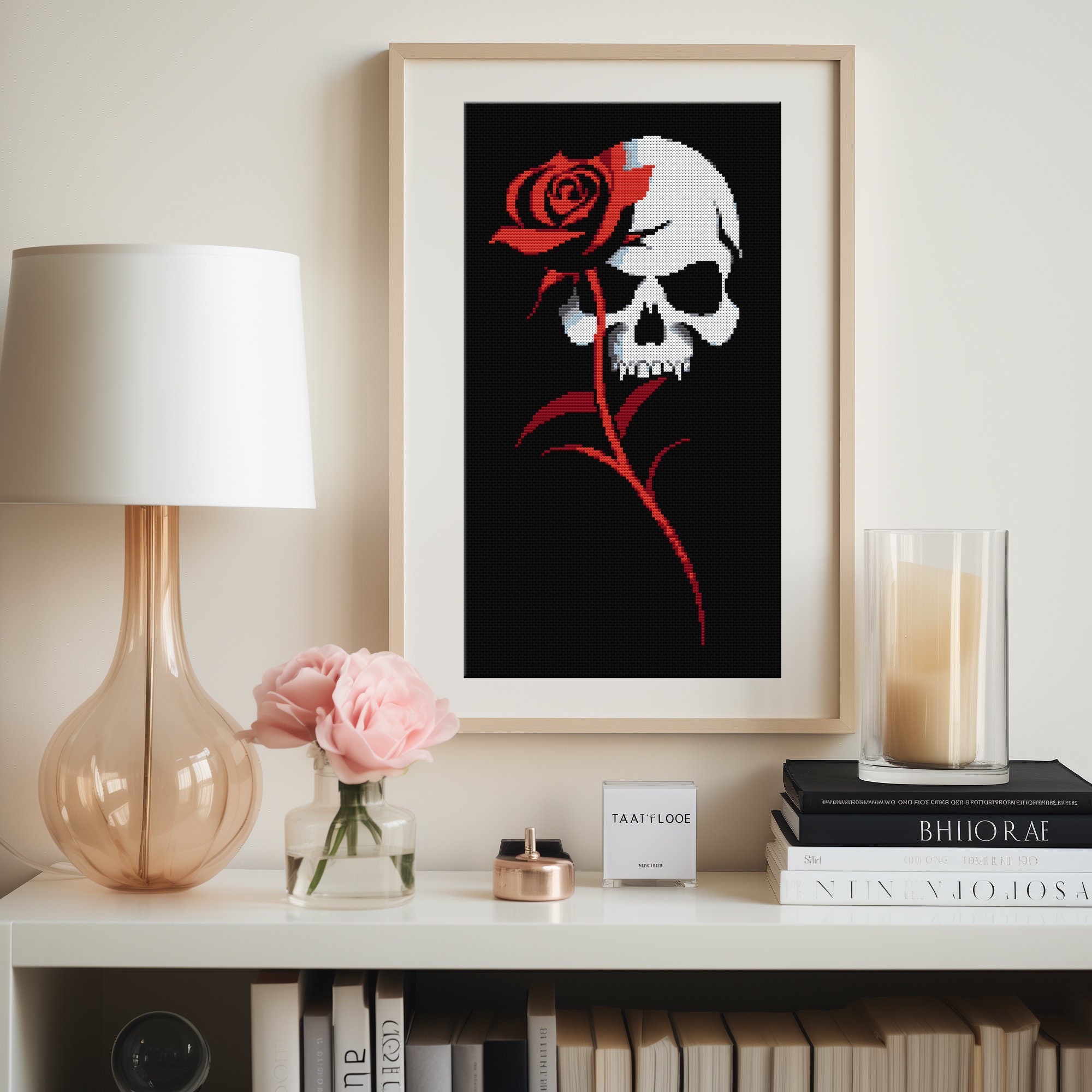 Graphic Skull and Red Rose Cross Stitch Pattern PDF : Digital Download ...