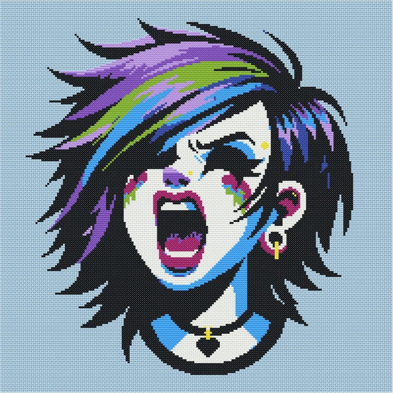 Alternative Emo Girl SCREAM! Cross Stitch Pattern PDF : Digital ...