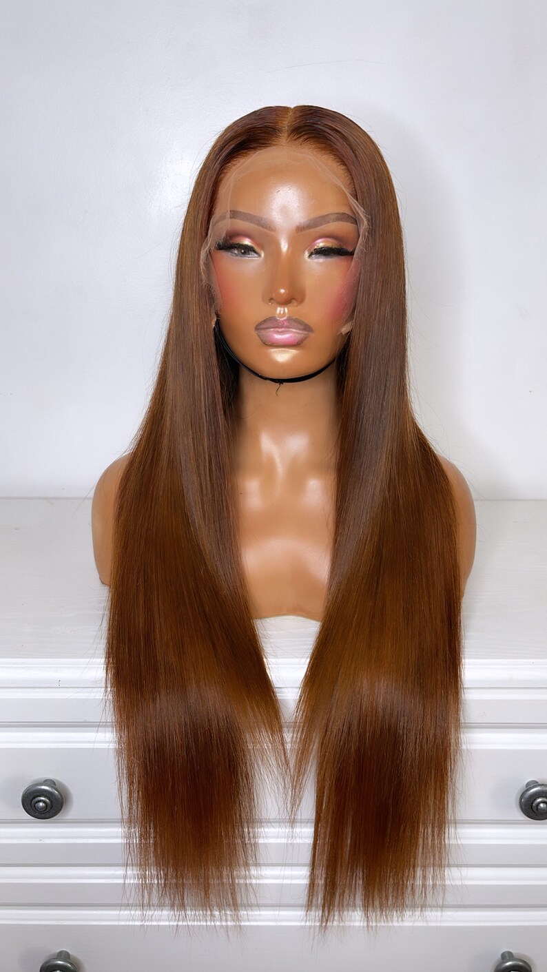 Warm Copper Brown HD Glueless Wig 100% Raw Human Hair - Etsy