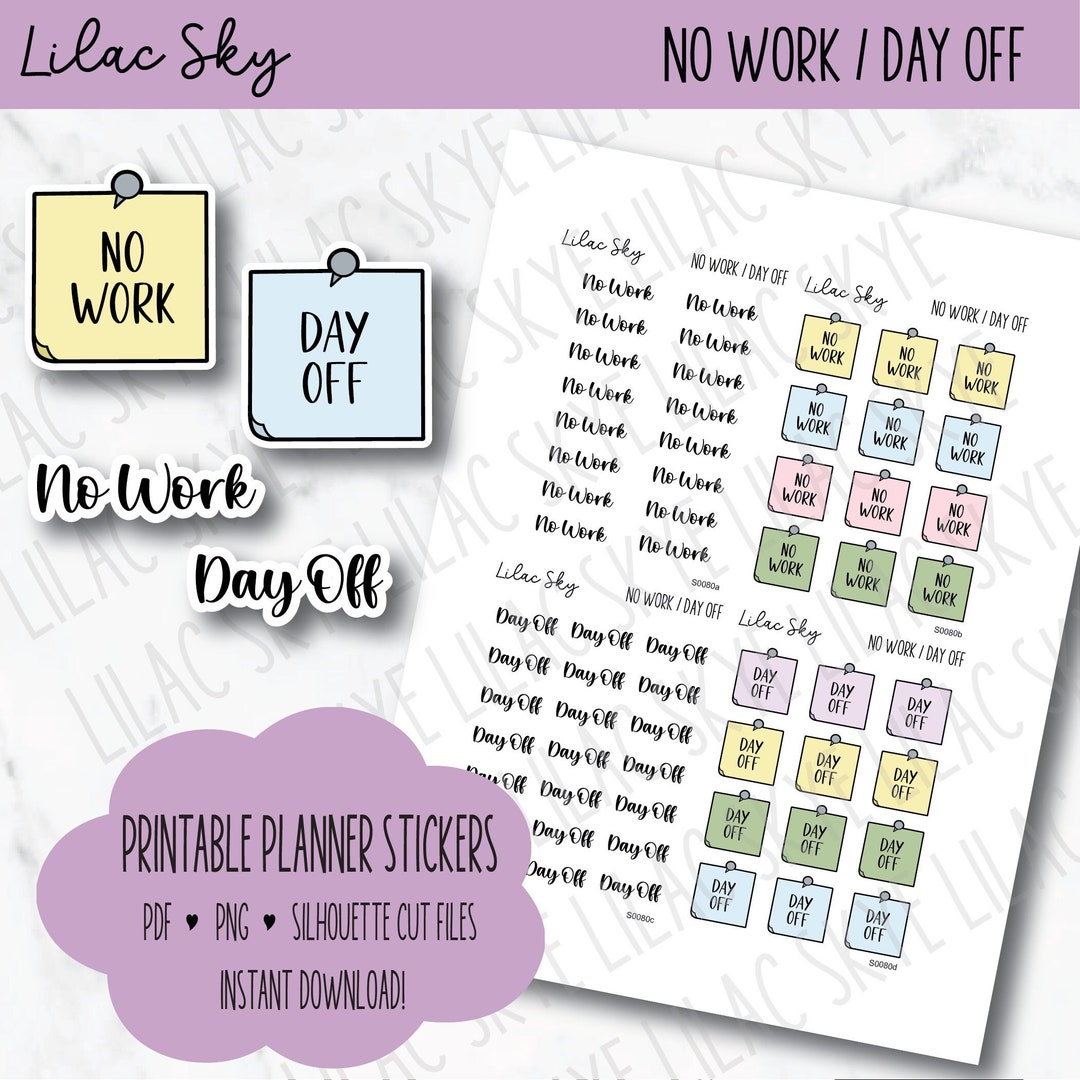 No Work Stickers, Day off Printable Stickers, Printable Planner ...