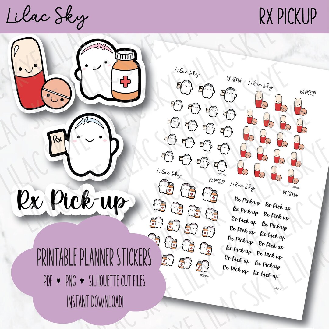 RX Pickup Stickers, Medicine Pickup Printable Stickers, Prescription ...
