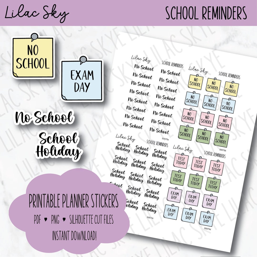 School Reminders Stickers, School Reminders Printable Stickers ...