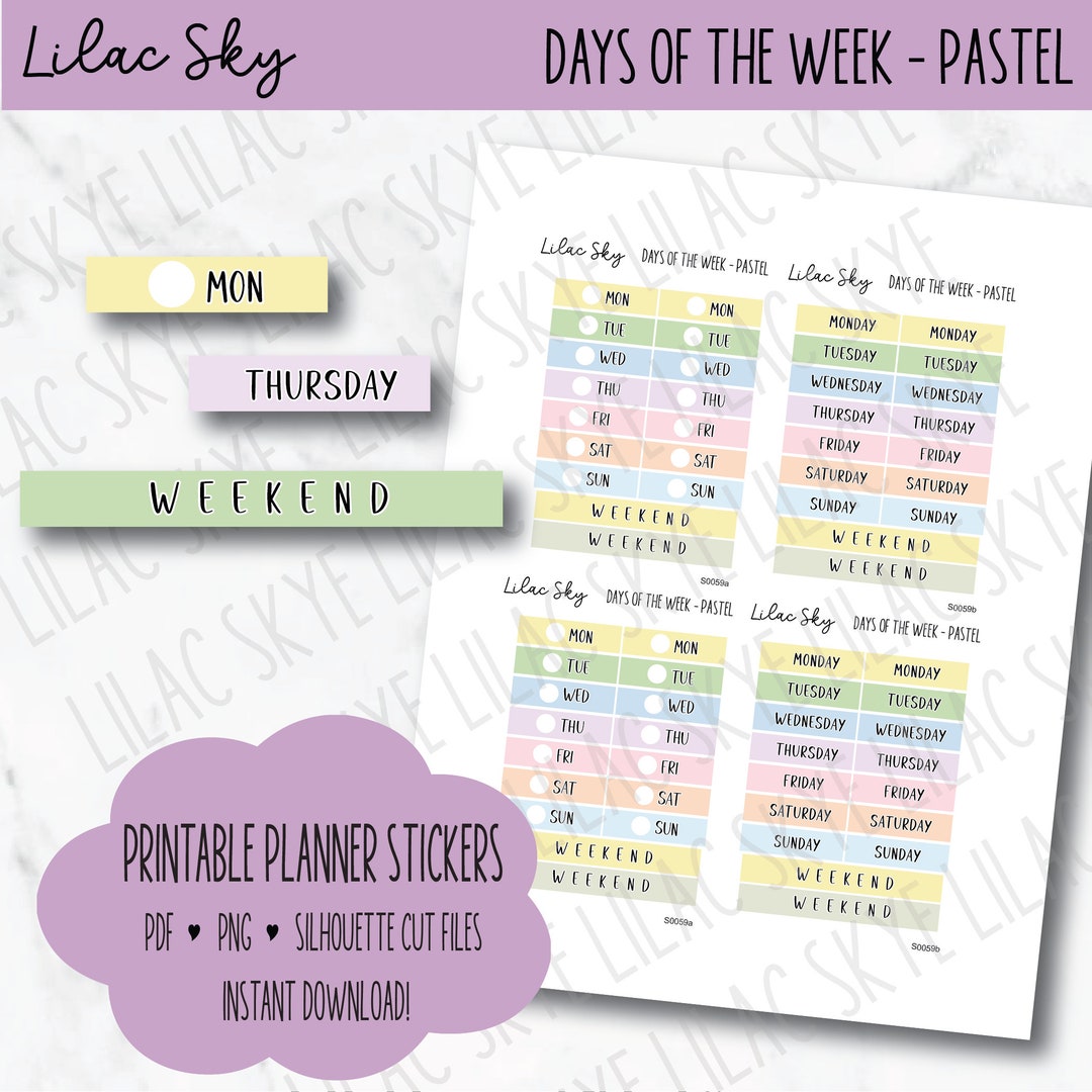 Days of the Week Stickers, Days of the Week Printable Stickers ...