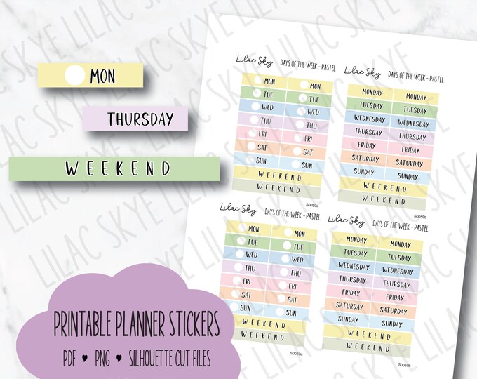 Printable Days of the Week Stickers: Cute Days of the Week Stickers ...
