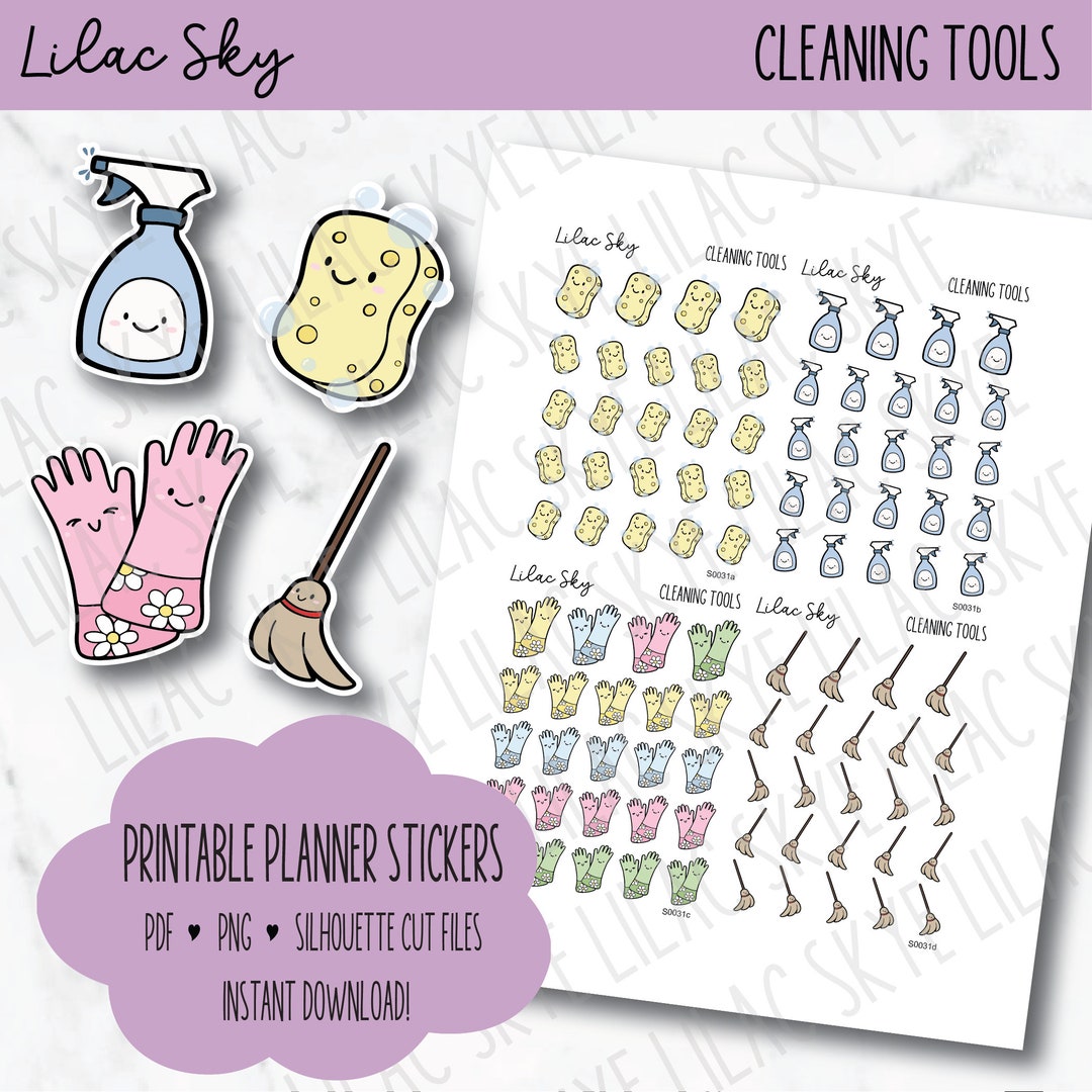 Cleaning Tools Stickers, Cleaning Tools Printable Stickers, Printable ...